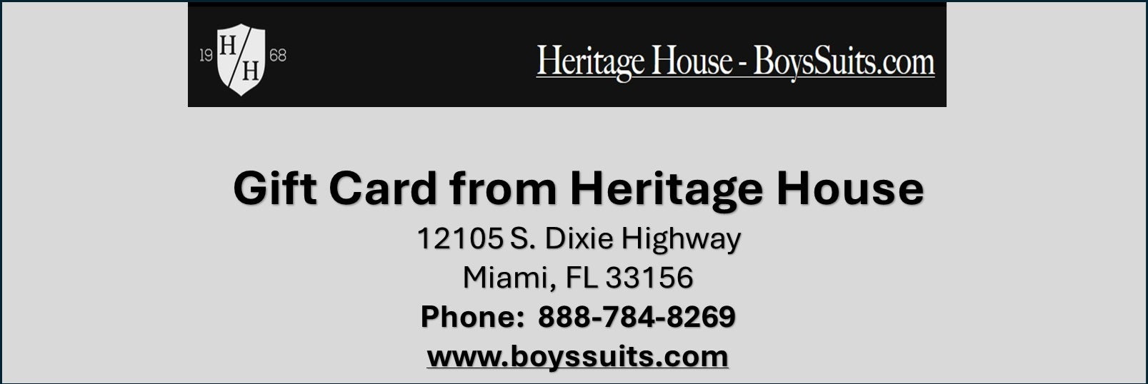 Heritage House - The Boy's Suit Source - Gift Card – Heritage House ...