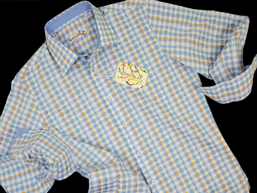 Brandolini 18670 100% Cotton Boy's Sport Shirt - Dobby Checks - Blue/G ...